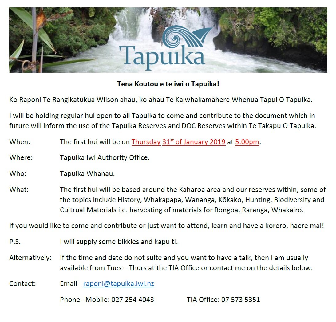 TAPUIKA RESERVES HUI | Tapuika Iwi Authority