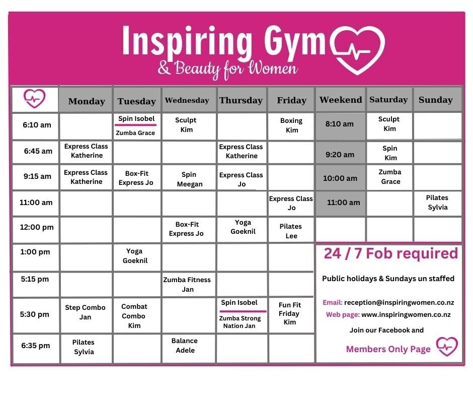 Class timetable | Inspiring Womens Gym Limited
