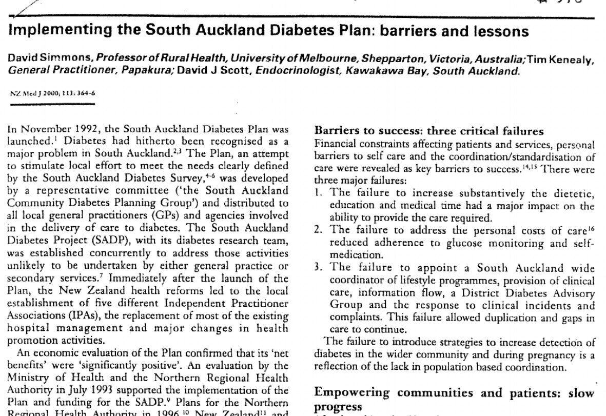 Publication - Implementing the 1992 South Auckland Diabetes Plan ...