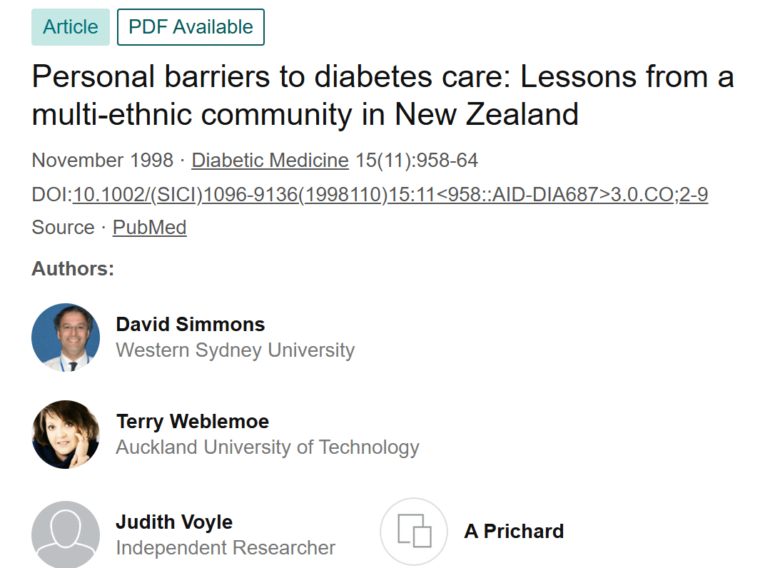 Publication - Personal Barriers to diabetes care, lessons from a multi ...