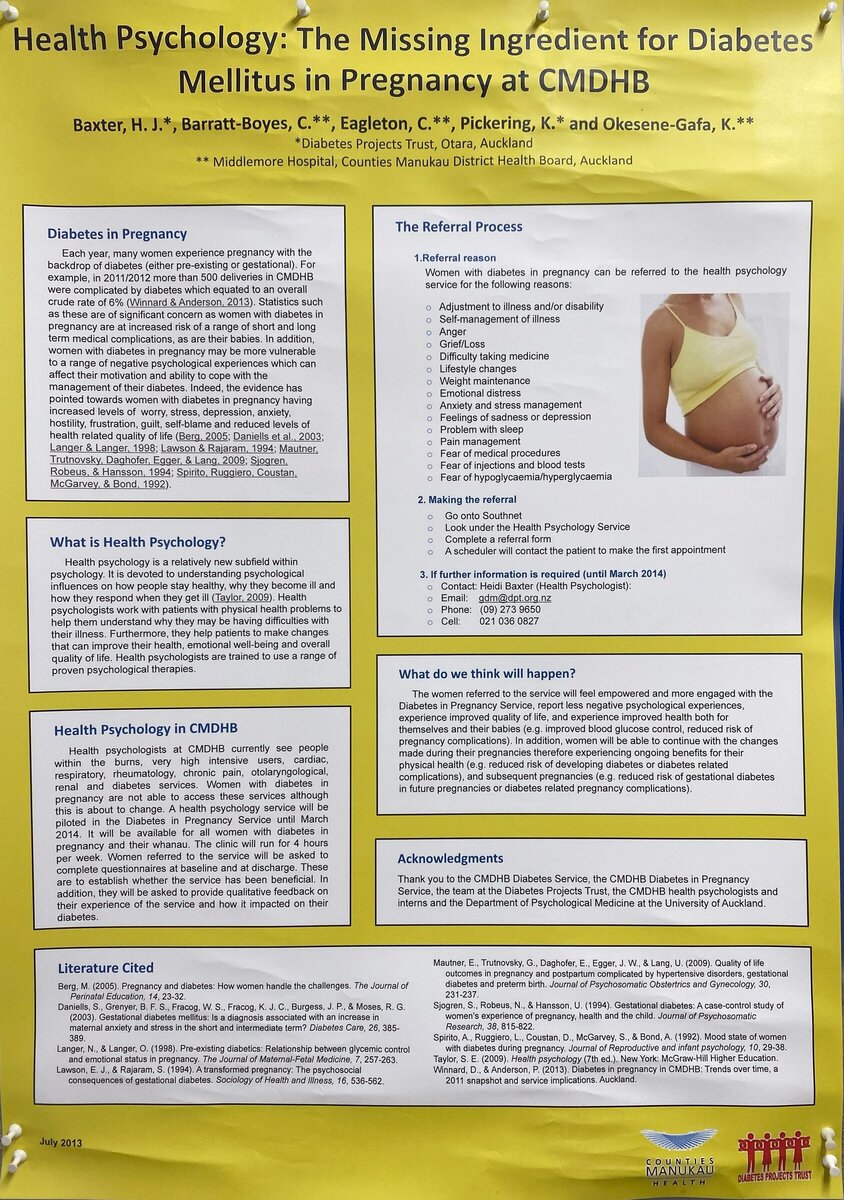 Poster - Health Psychology and Diabetes in Pregnancy at CMDHB