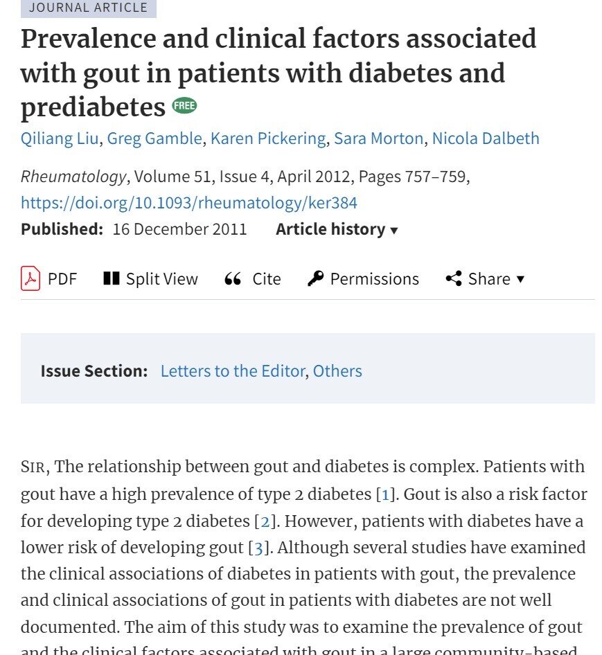 Publication - DCSS - Article on Gout in patients with Diabetes