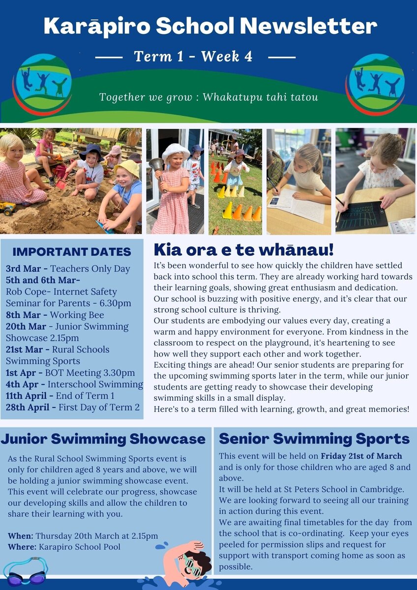 Term 1, Week 4 Newsletter | Karāpiro School