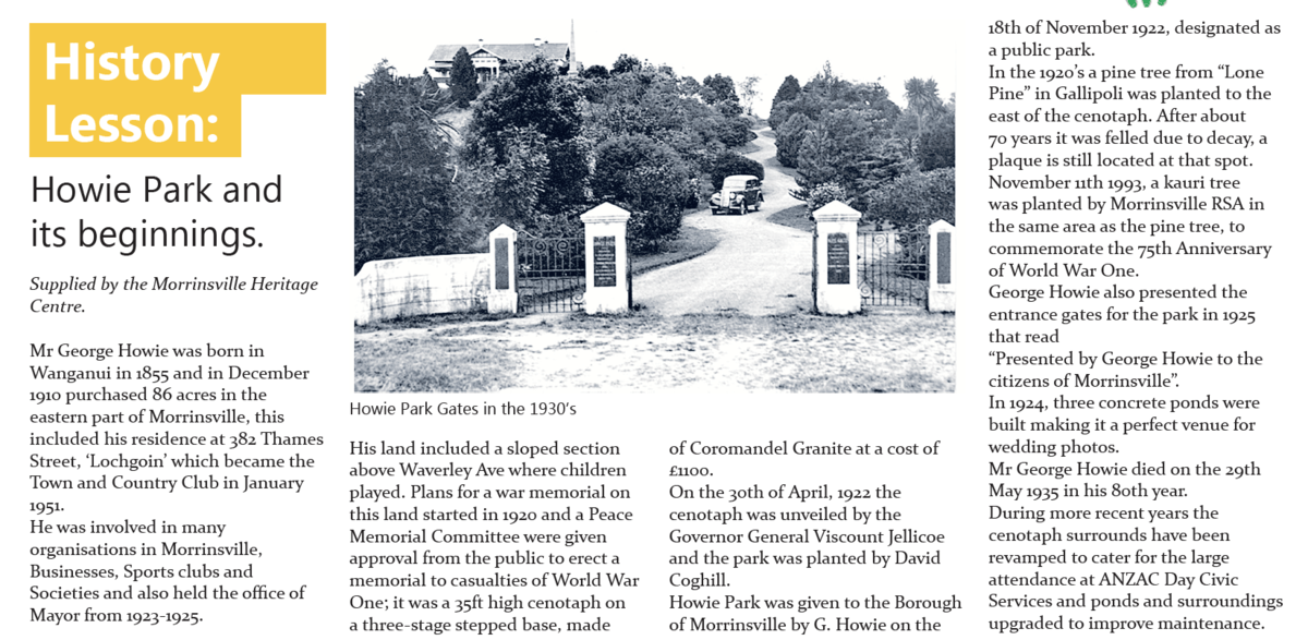 Howie Park and its Beginnings | Morrinsville Museum