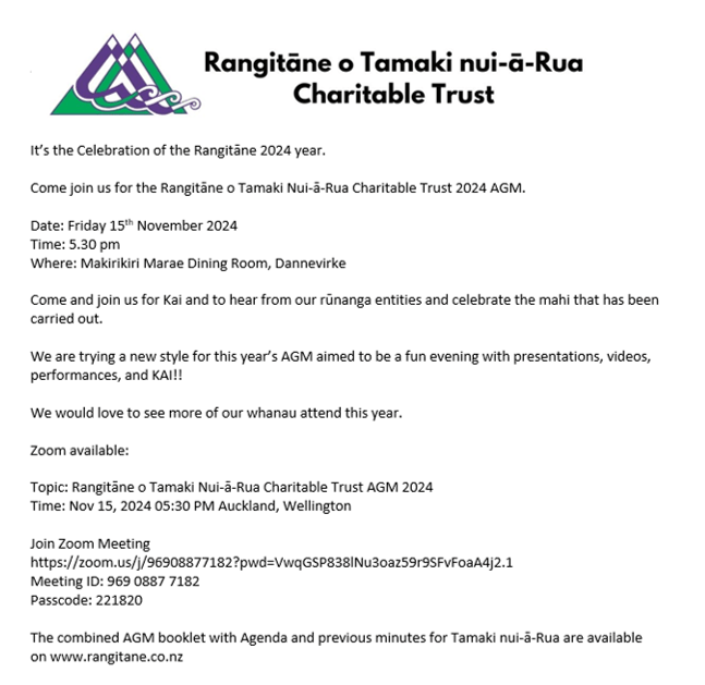 Rangitāne o Tamaki nui-ā-Rua Charitable Trust 2024 AGM | Rangitane o ...