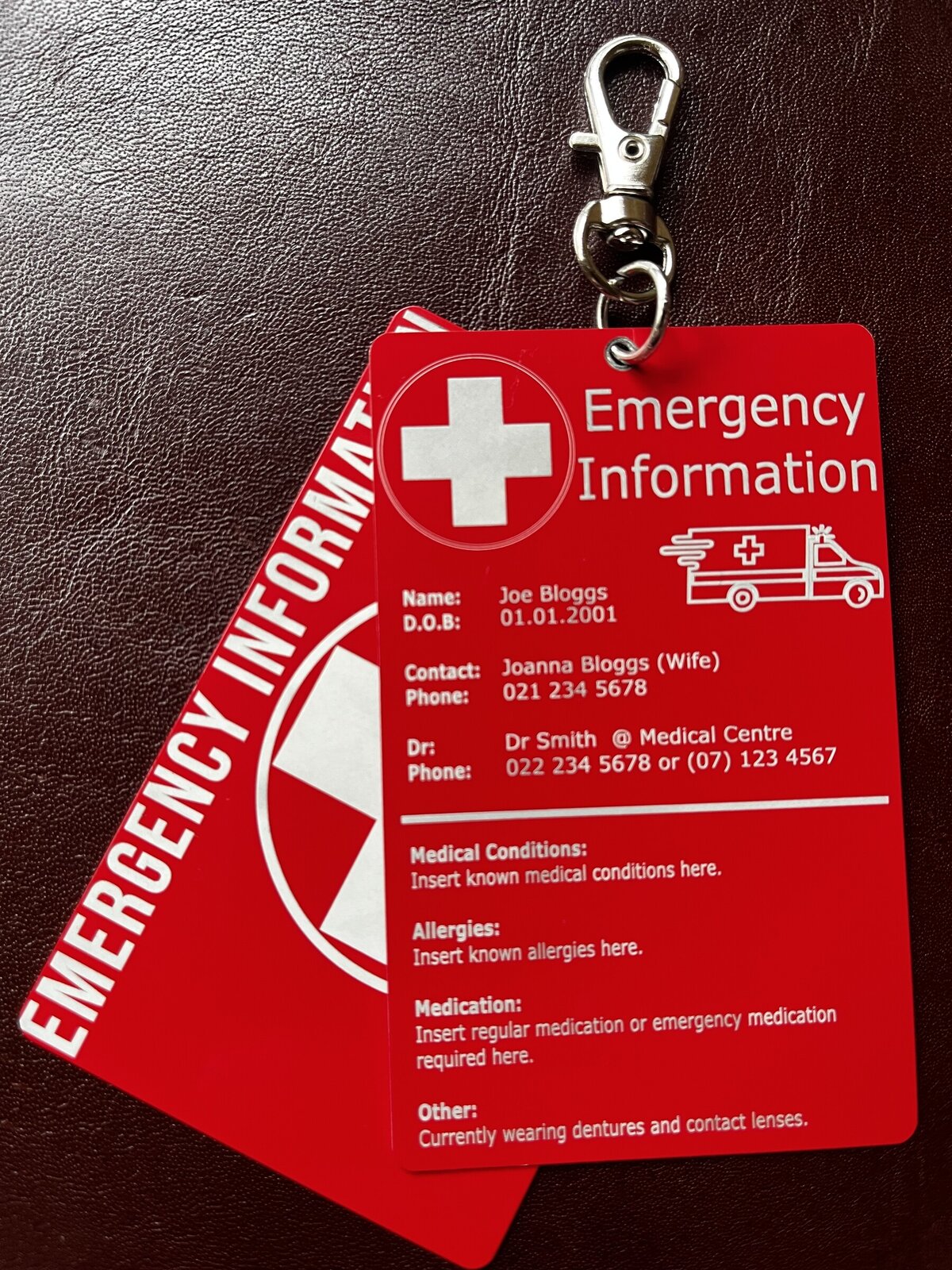 Emergency Information Cards | Engravely Customs NZ