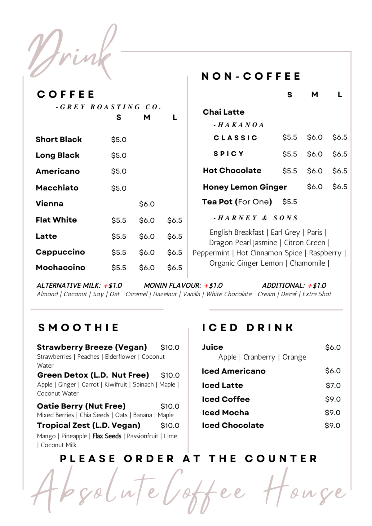 Drinks Menu | Absolute Cafe