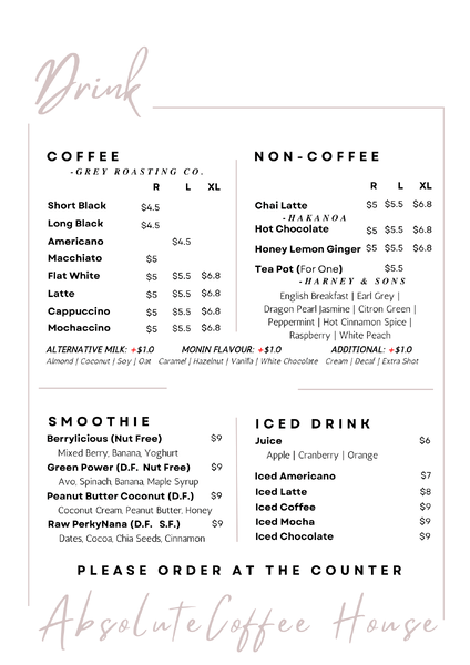 Drinks Menu | Absolute Cafe