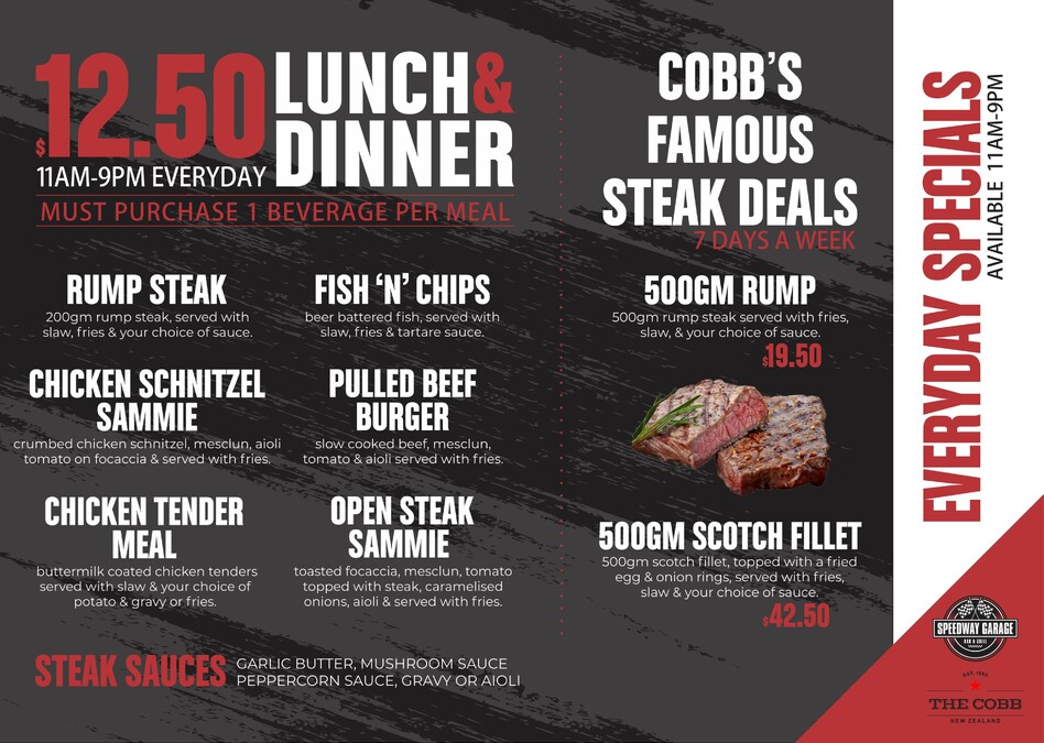 Menu | Speedway Garage Palmerston North