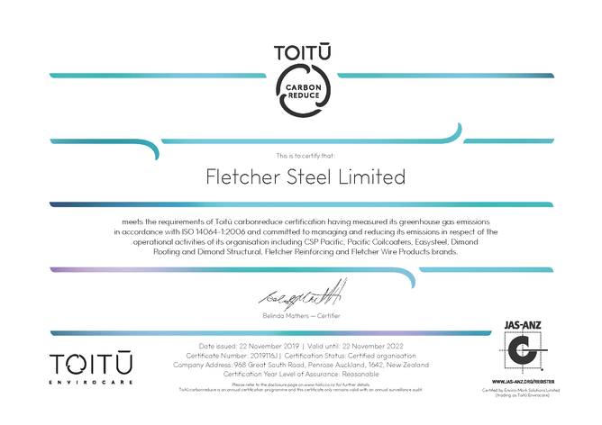 Fletcher Steel achieves Toitū carbonreduce™ certification | Fletcher Steel